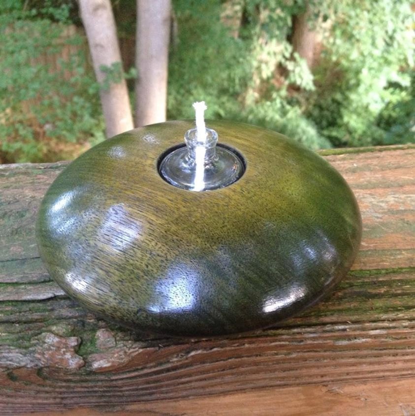 Handmade, Black Walnut Wood Oil Lamp Blue/Green/Yellow Refillable Hand ...